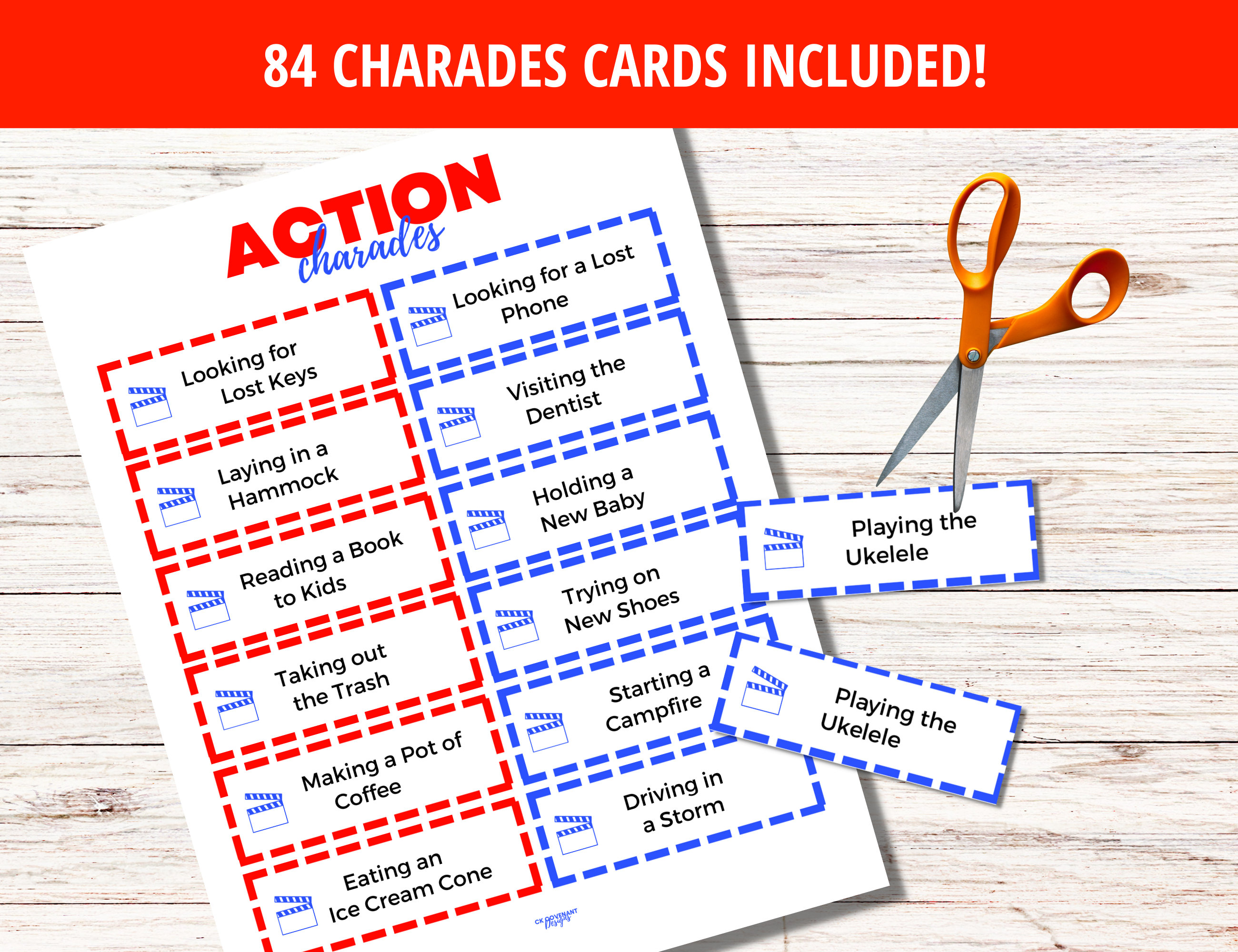 Printable Charades, Charades Cards,charades Action Cards, Party Game ...