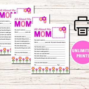All About My Mom Mother's Day Questionnaire, Mother's Day Gift From ...
