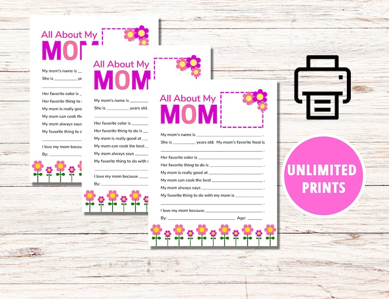 All About My Mom Mother's Day Questionnaire, Mother's Day Gift From ...