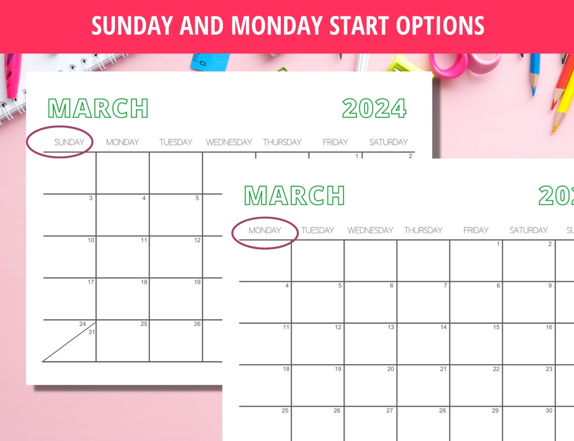 Printable 2023 2024 Calendar Calendar Download Horizontal - Etsy