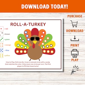 Roll A Turkey Game, Thanksgiving Game for Kids, Thanksgiving Games ...