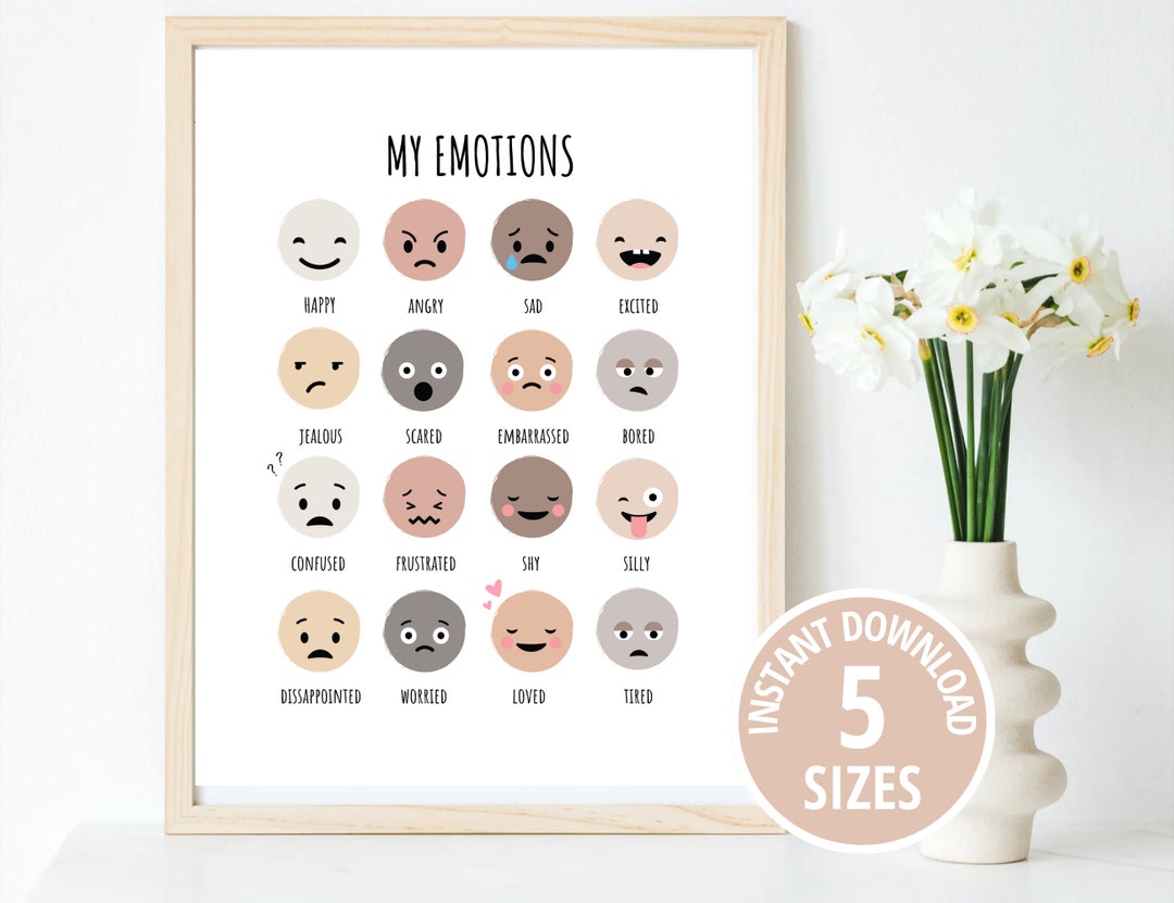 Feelings Chart, Mental Health Print, Feelings Chart, Boho Classroom ...