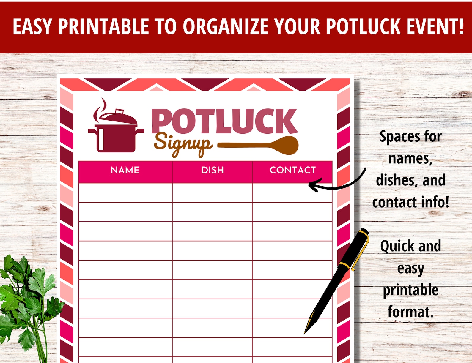 Sign up Sheet, Potluck Sign up Sheet, Holiday Potluck, Potluck Template ...