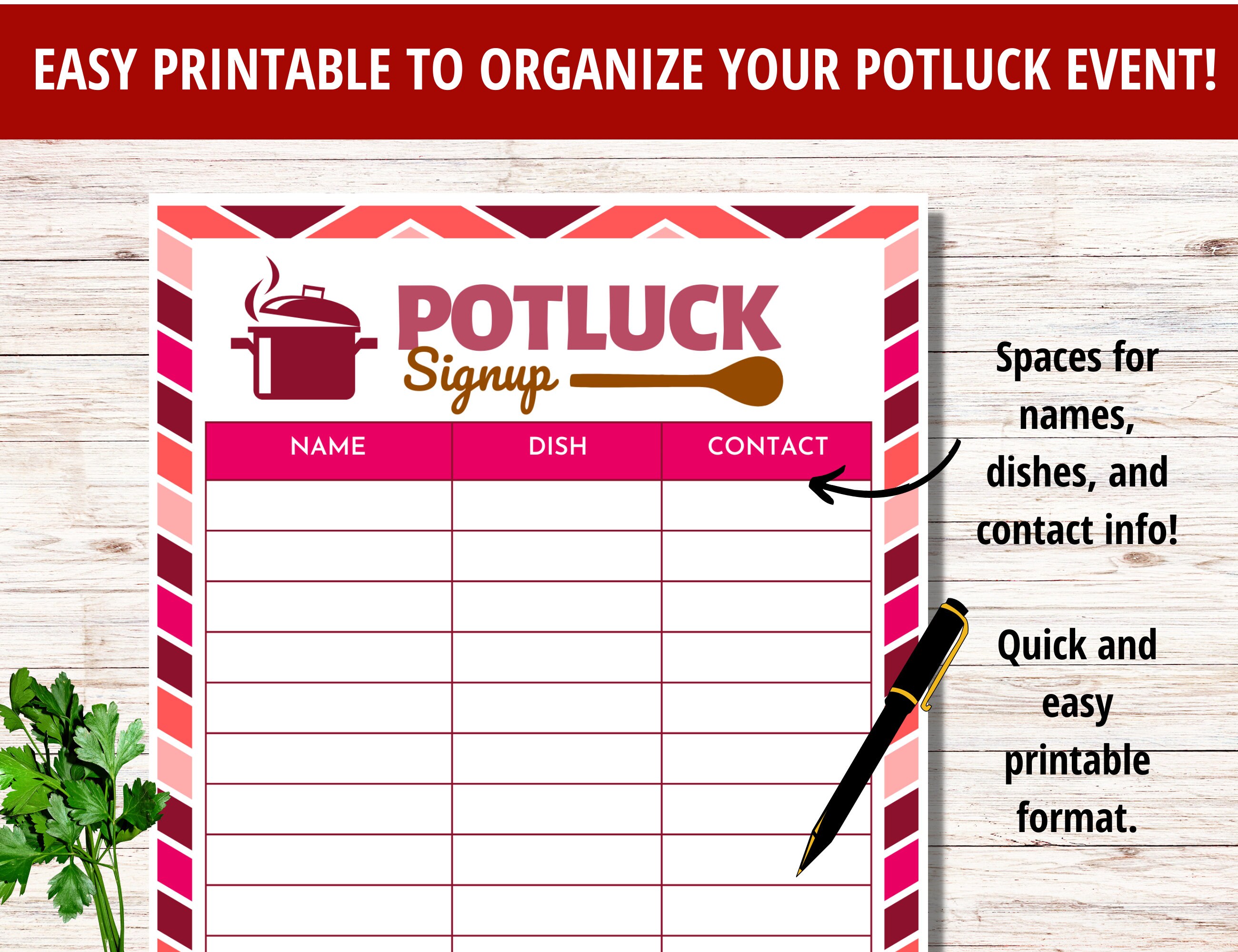 Sign up Sheet, Potluck Sign up Sheet, Holiday Potluck, Potluck Template ...