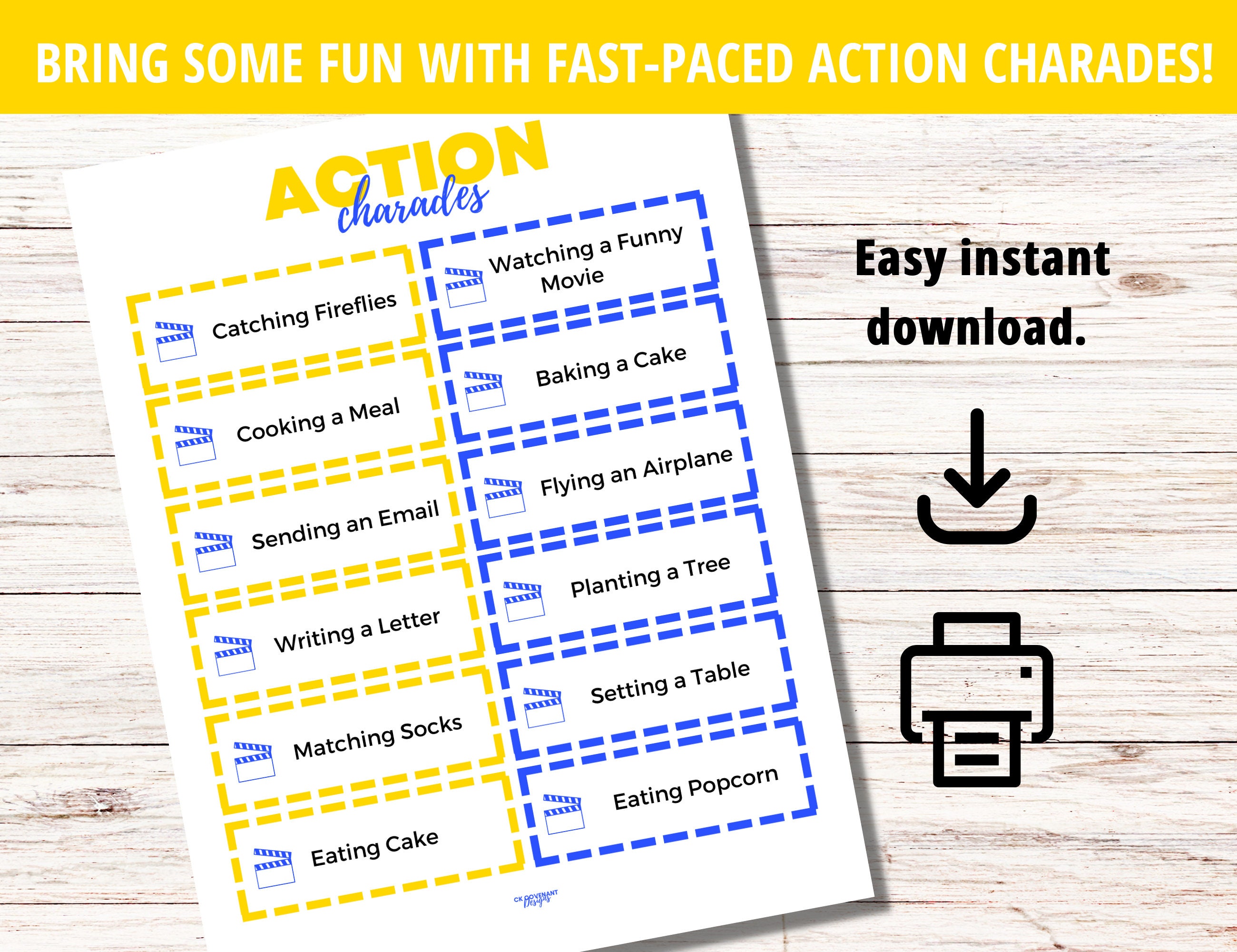 Printable Charades, Charades Cards,charades Action Cards, Party Game ...