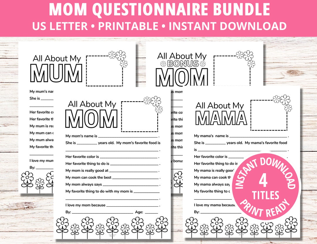 All About My Bonus Mom, Mother's Day Gift, All About My Mom Printable ...