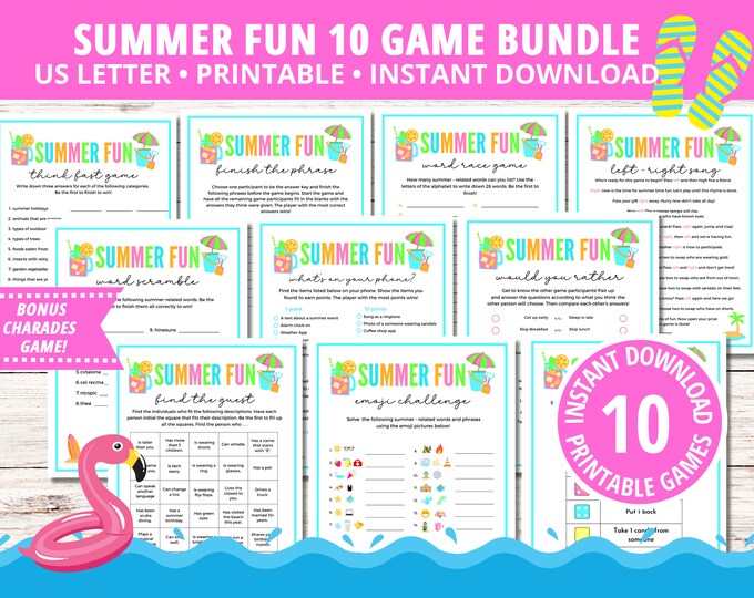 Summer Printable | Summer Activities for Kids | Adult Pool Party Game ...