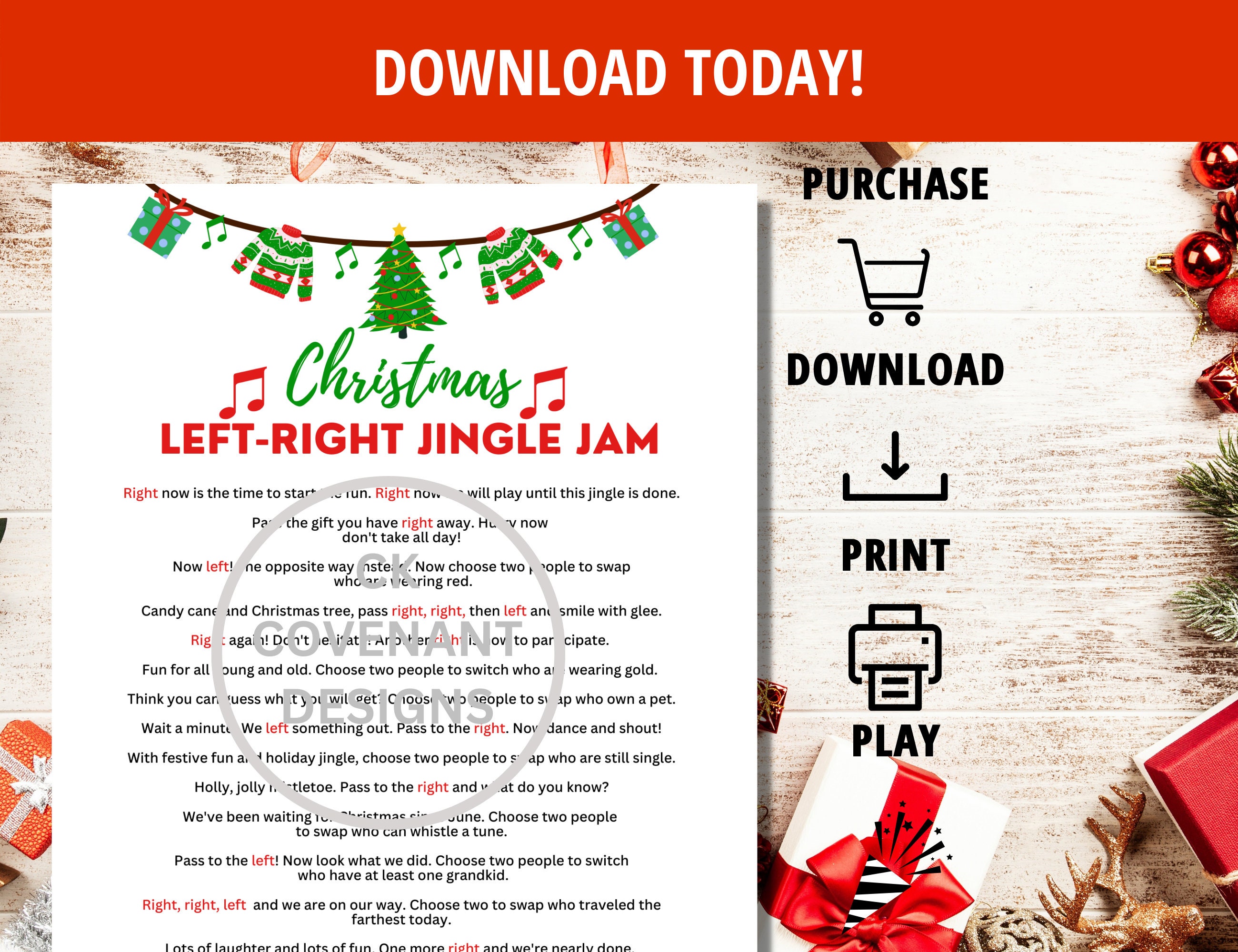 Festive Fun, Left Right Game, Christmas Printable, Christmas Game, Gift ...
