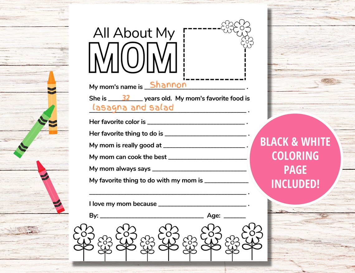 All About My Mom Mother's Day Activity, All About My Mom Kids Printable ...