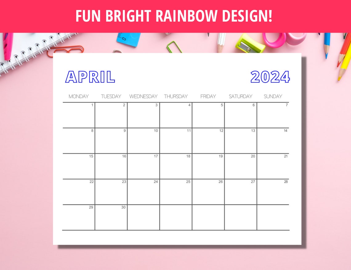 Printable 2023 2024 Calendar, Calendar Download, Horizontal Calendar ...
