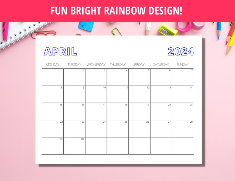 Printable 2023 2024 Calendar, Calendar Download, Horizontal Calendar ...