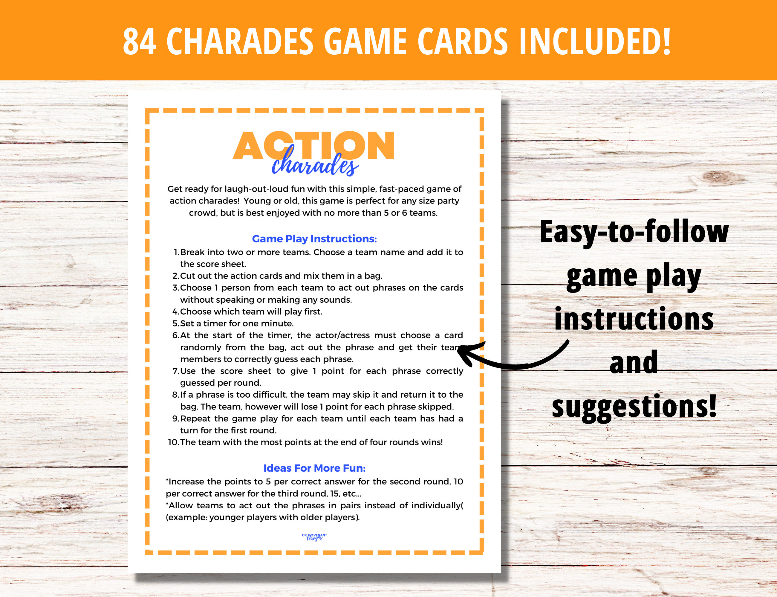Printable Charades, Charades Cards,charades Action Cards, Party Game ...
