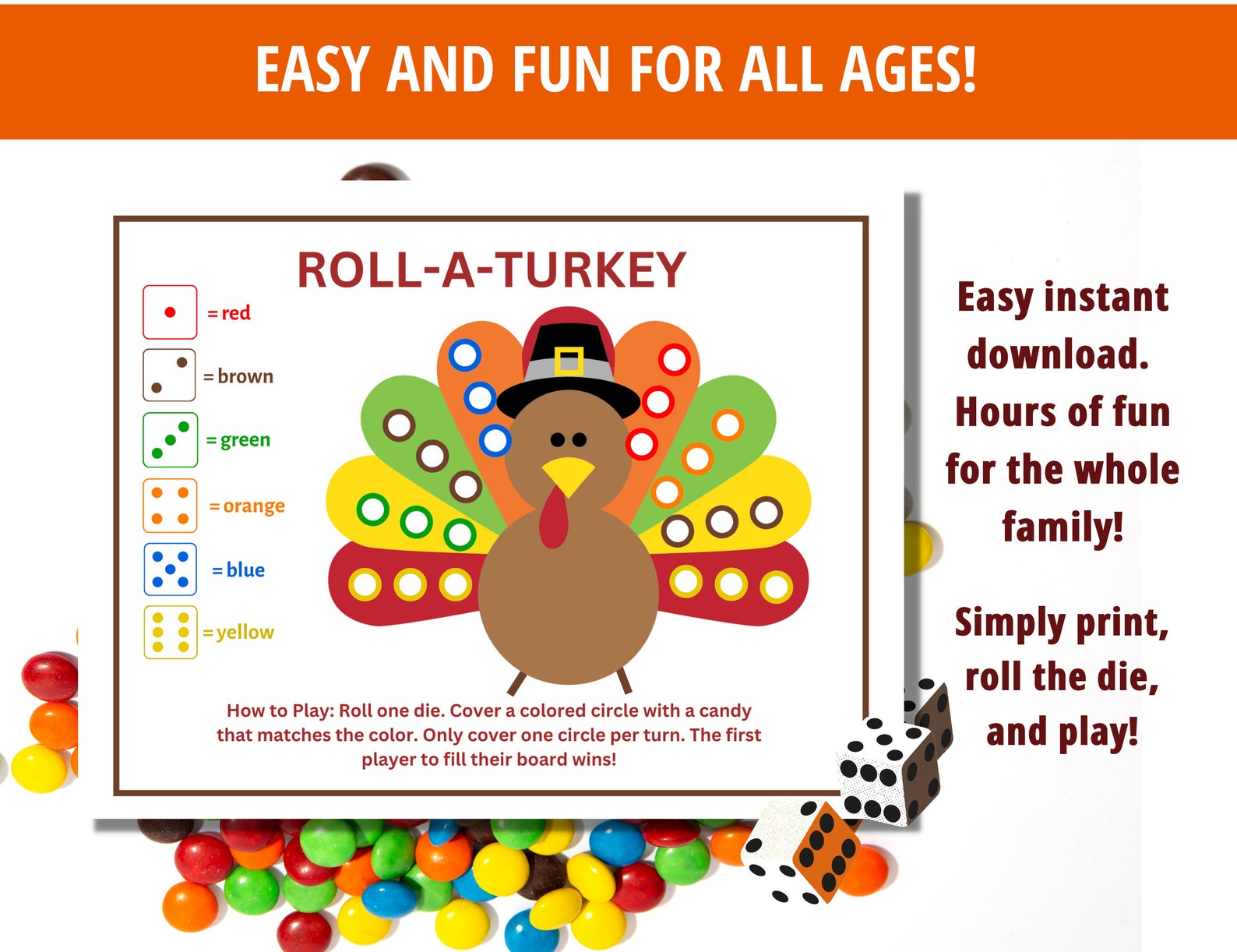 Roll A Turkey Game, Thanksgiving Game for Kids, Thanksgiving Games ...