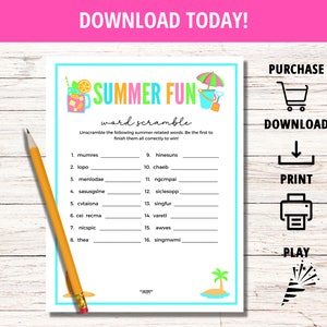 Summer Word Scramble Game, Party Games, Printable Summer Games for ...
