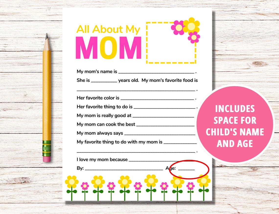 All About My Mom Mother's Day Activity, All About My Mom Kids Printable ...