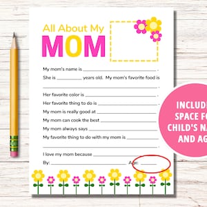 All About My Mom Mother's Day Activity, All About My Mom Kids Printable ...