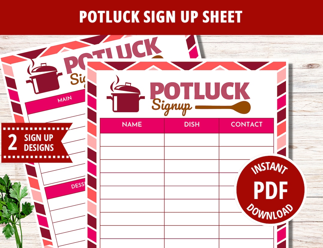 Sign up Sheet, Potluck Sign up Sheet, Holiday Potluck, Potluck Template ...