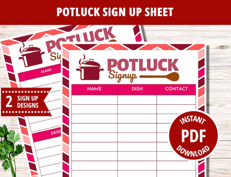 Sign up Sheet, Potluck Sign up Sheet, Holiday Potluck, Potluck Template ...