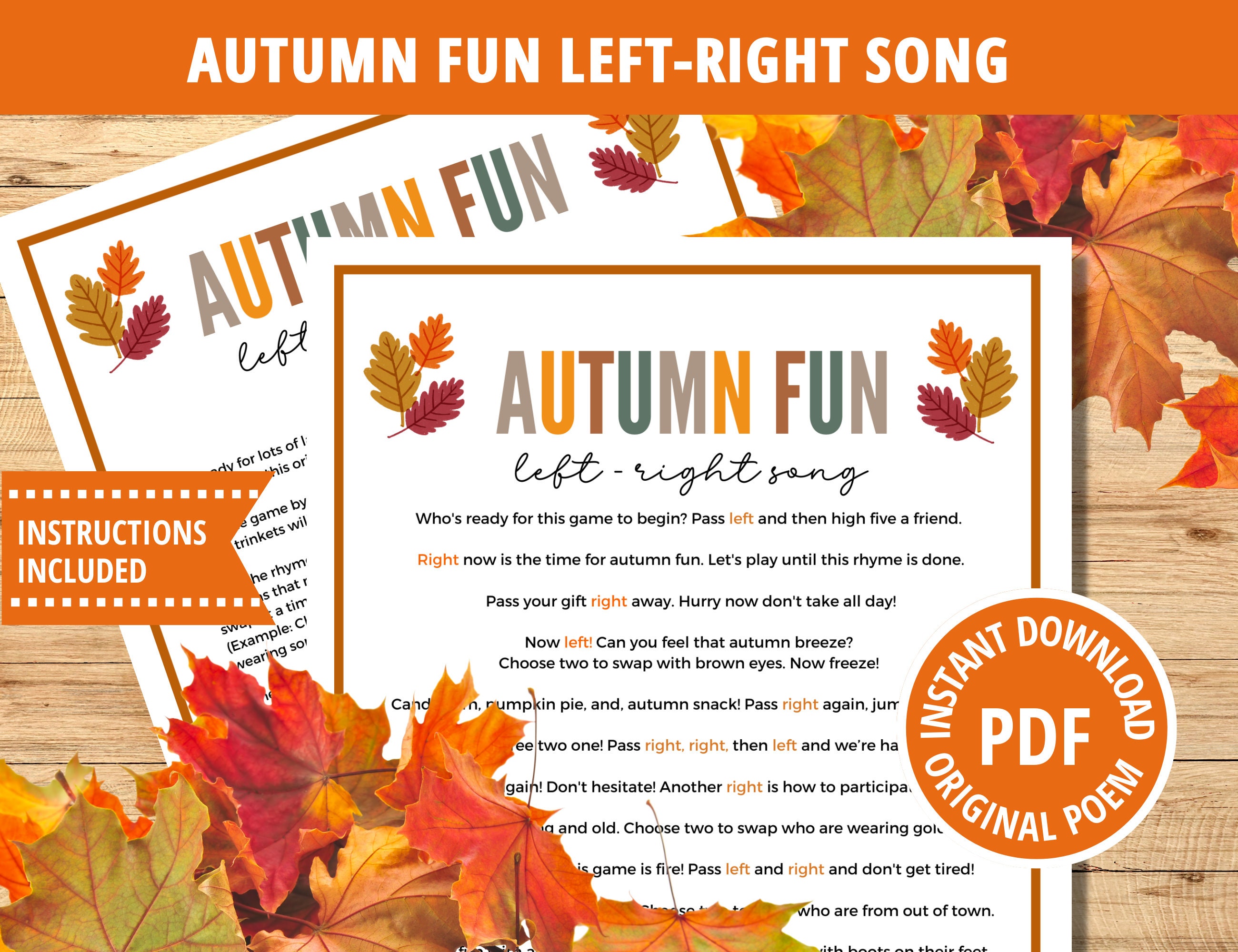 Autumn Fun Left Right Game, Fall Games, Autumn Games, Fall Printables ...