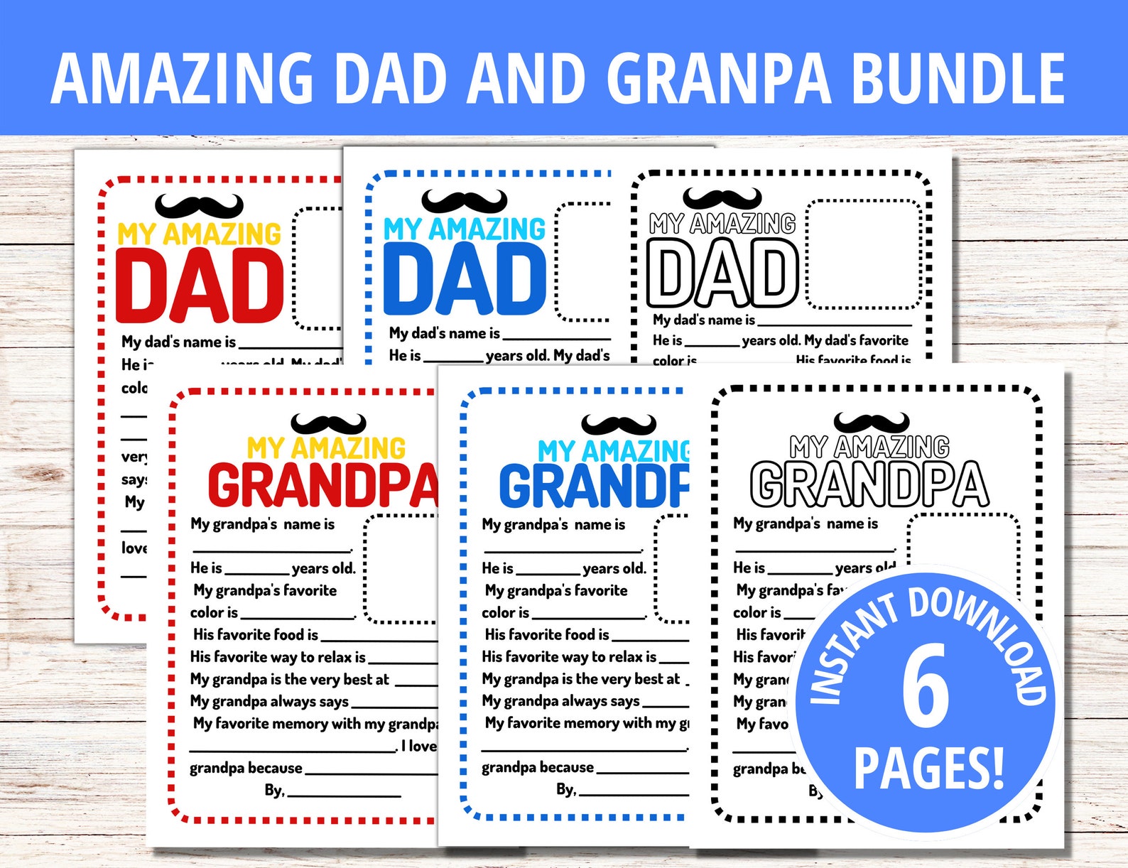 PRINTABLE All About Dad Fill in Template, Kids Gift for Father's Day or ...