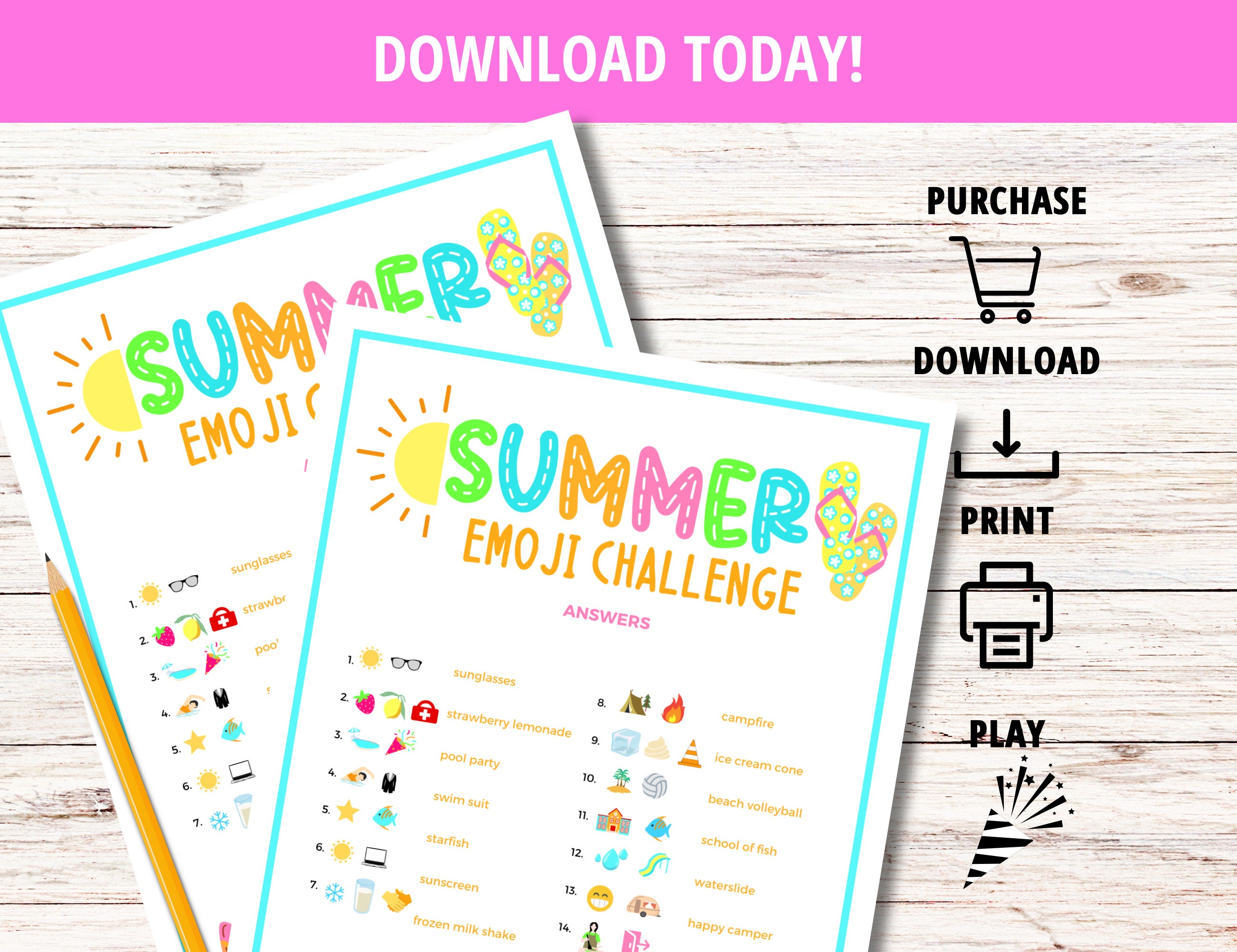 Emoji Pictionary Game. Emoji Game, Emoji Challenge, Summer Games for ...