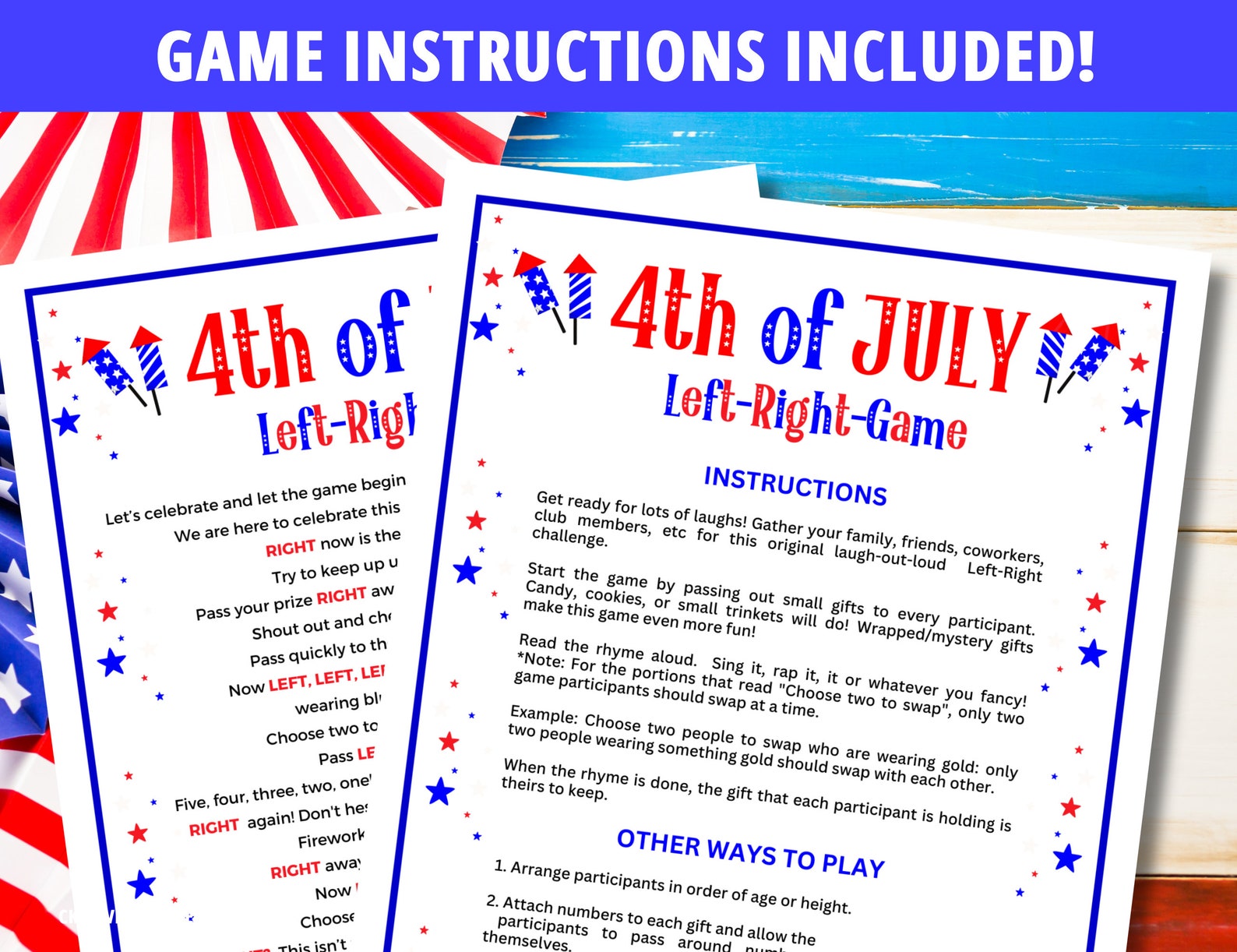 4th of July Party Game, Independence Day Left-right Poem, Left-right ...