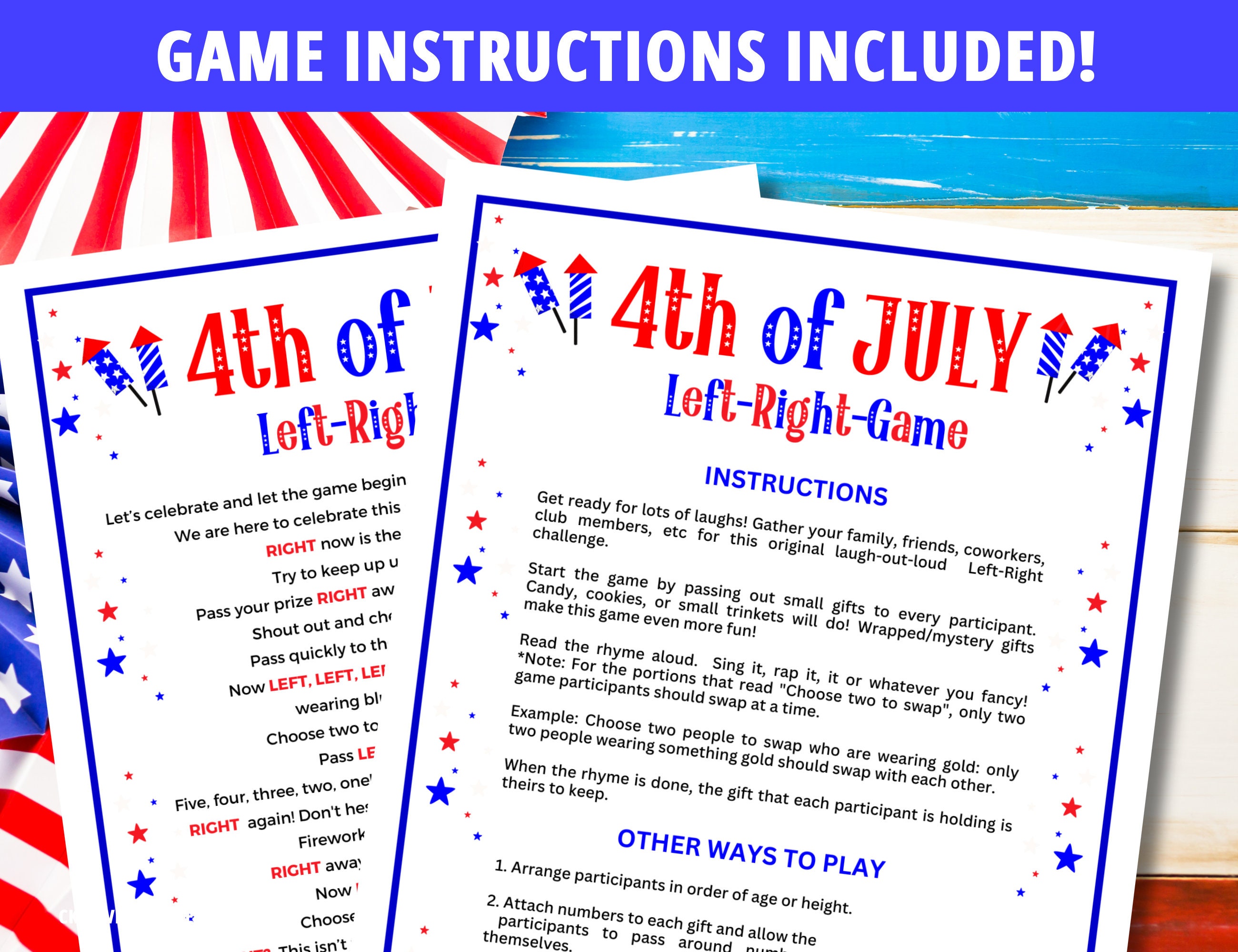 4th of July Party Game, Independence Day Left-right Poem, Left-right ...