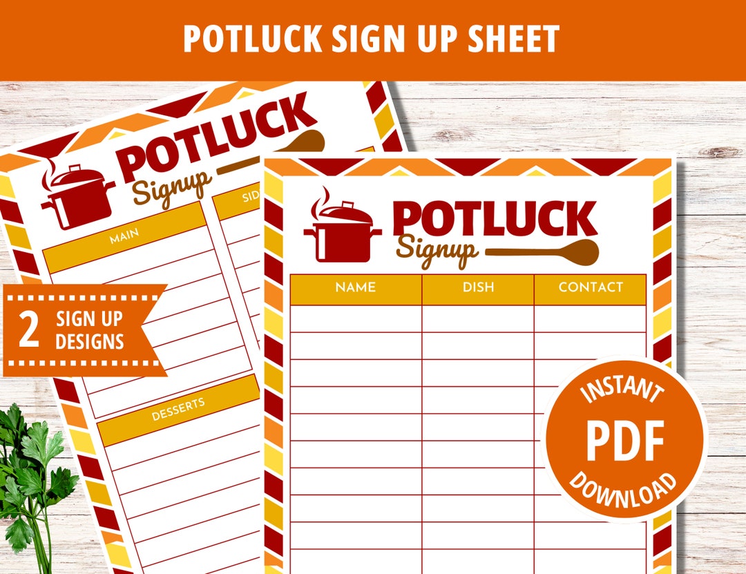 Sign up Sheet, Potluck Sign up Sheet, Holiday Potluck, Potluck Template ...