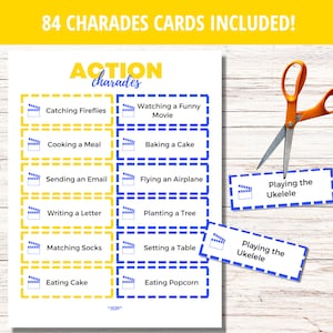 Printable Charades, Charades Cards,charades Action Cards, Party Game ...
