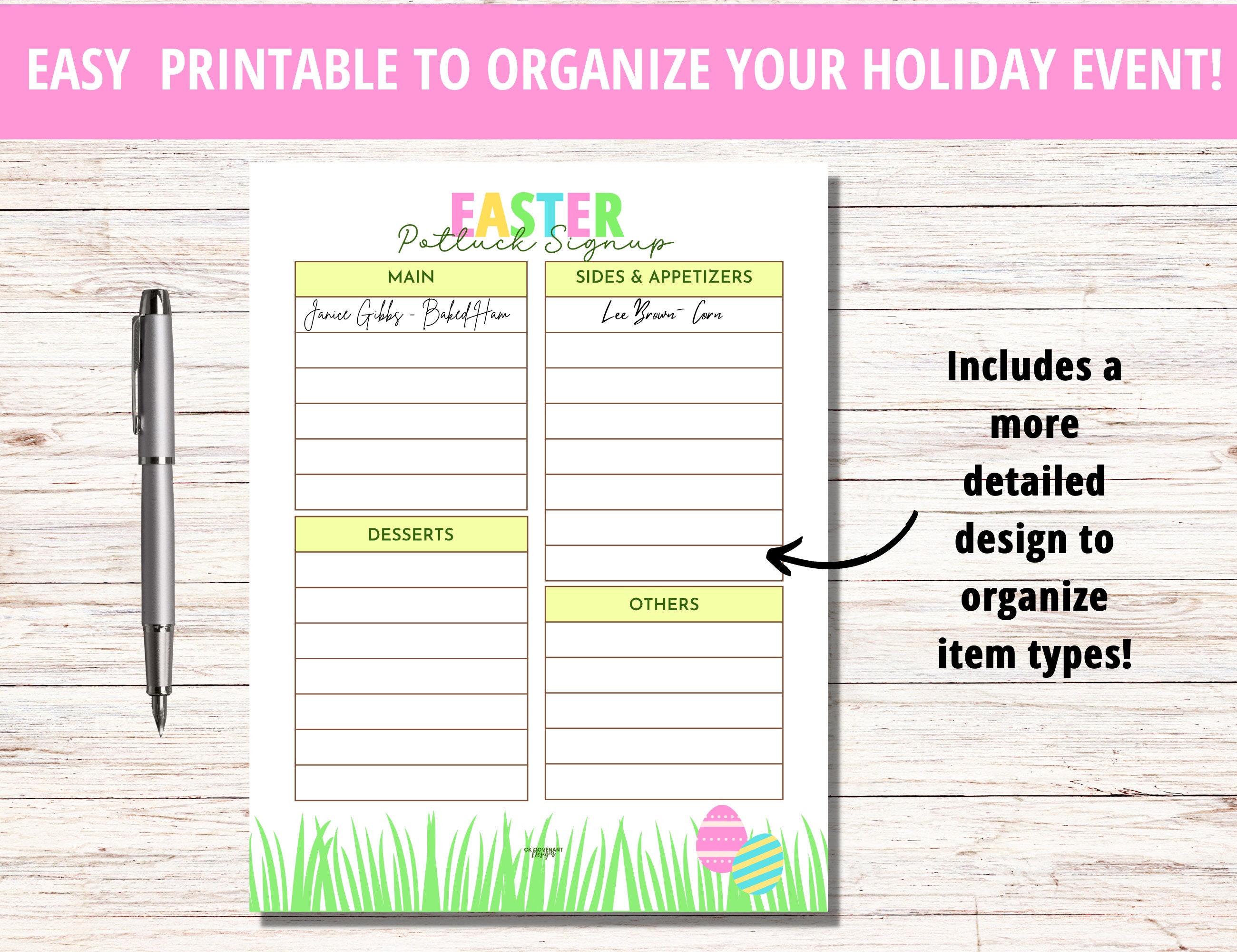 Easter Sign up Sheet, Easter Dinner Sign Up, Potluck, Potluck Template ...