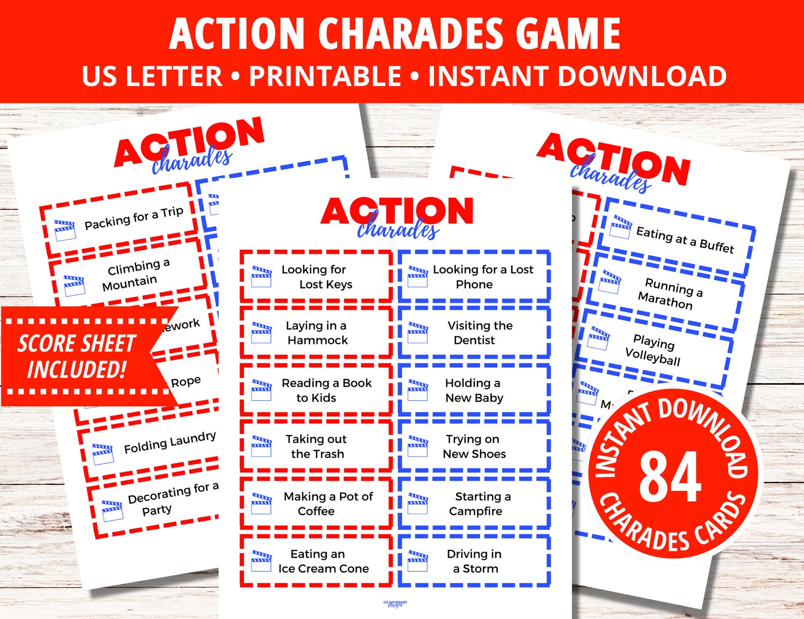 Printable Charades, Charades Cards,charades Action Cards, Party Game ...