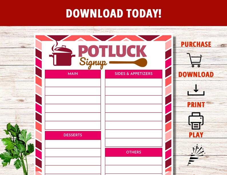 Sign up Sheet, Potluck Sign up Sheet, Holiday Potluck, Potluck Template ...