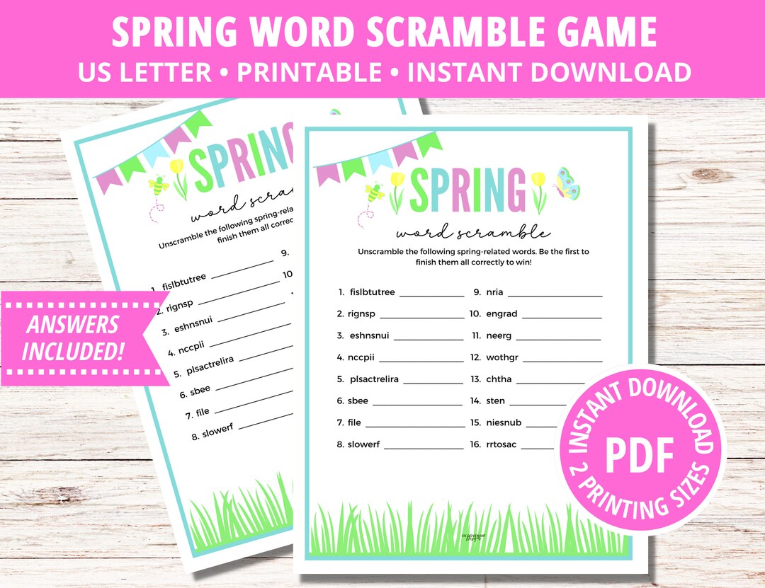 Spring Word Scramble Game, Printable Game, Games for Adults, Games for ...