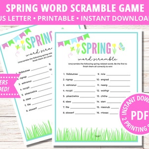 Spring Word Scramble Game, Printable Game, Games for Adults, Games for ...