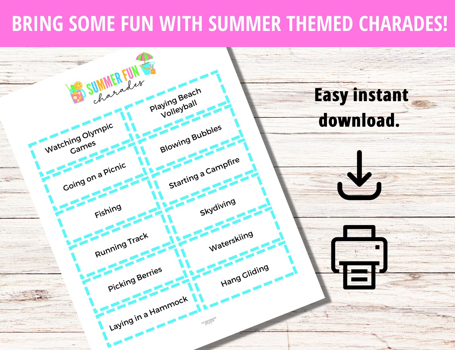 Summer Charades Cards, Printable Charades Cards, Charades for Kids ...
