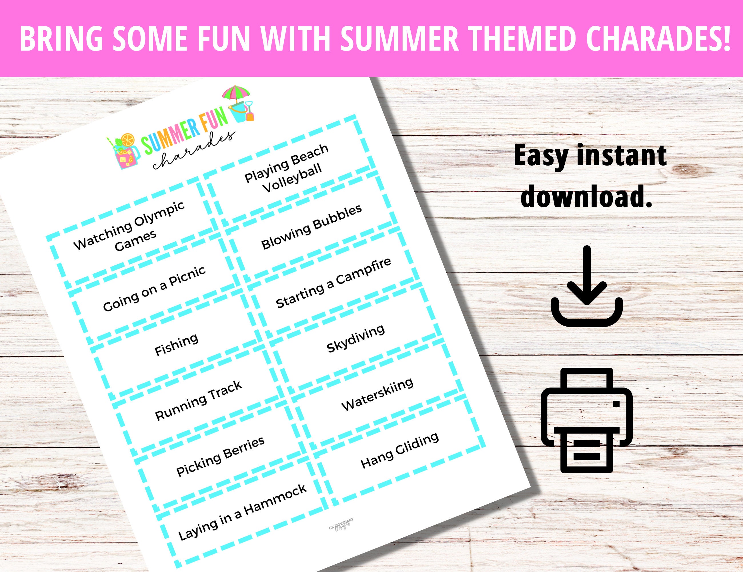 Summer Charades Cards, Printable Charades Cards, Charades for Kids ...