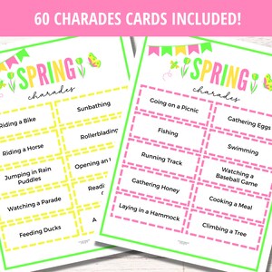 Printable Charades, Charades Cards, Spring Charades Action Cards, Party ...