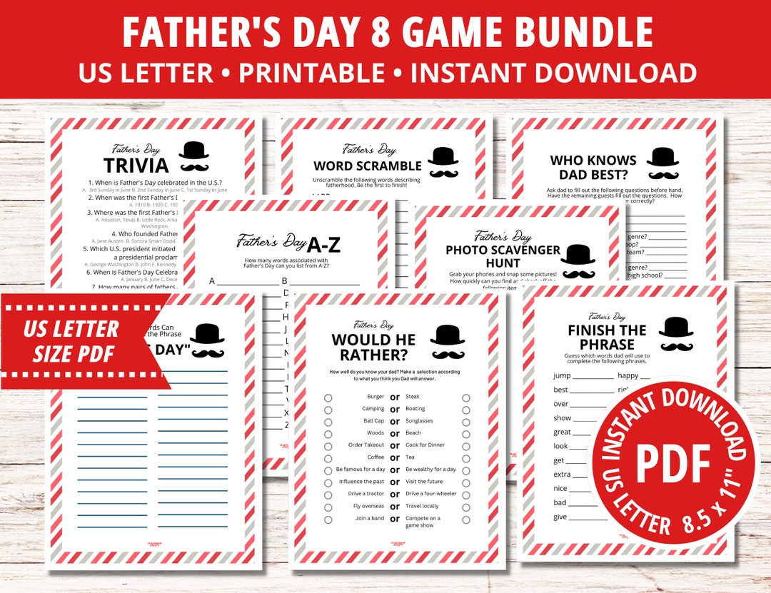 Printable Father's Day Game Bundle, Family Game Night, Printable Family ...
