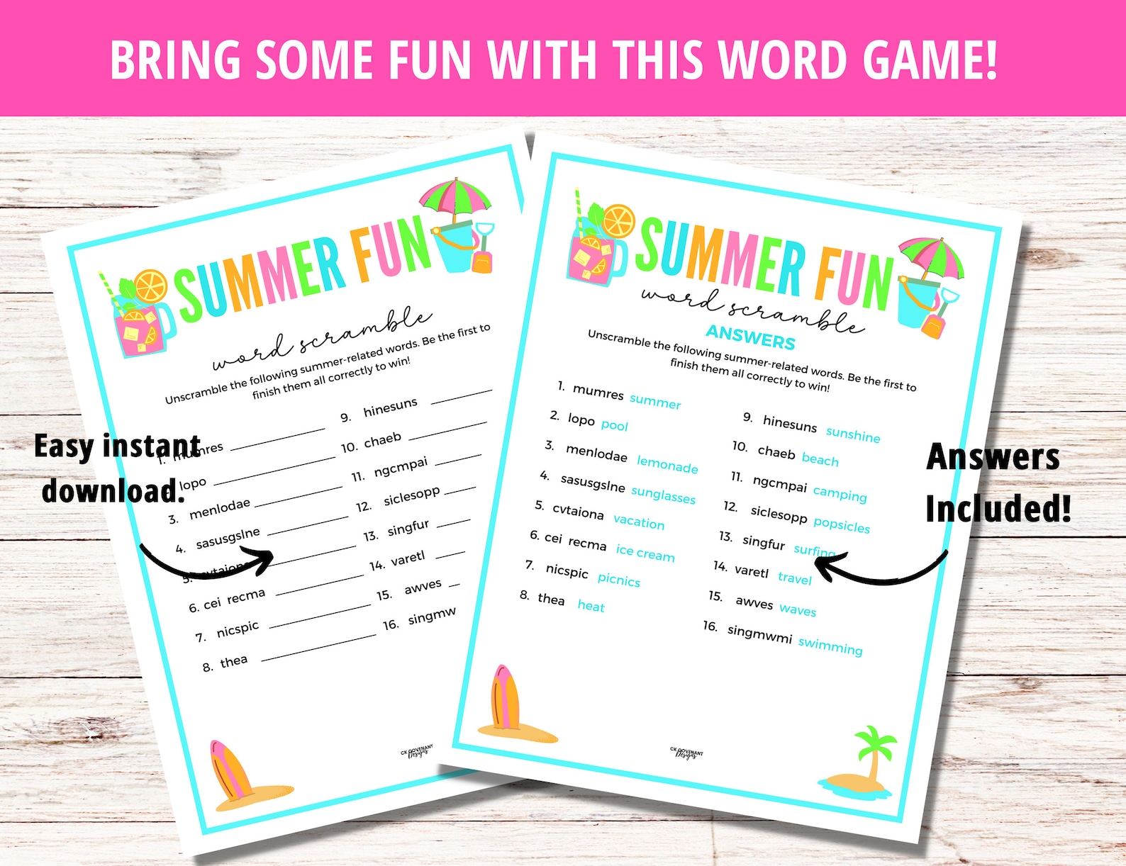 Summer Word Scramble Game, Party Games, Printable Summer Games for ...