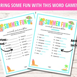 Summer Word Scramble Game, Party Games, Printable Summer Games for ...