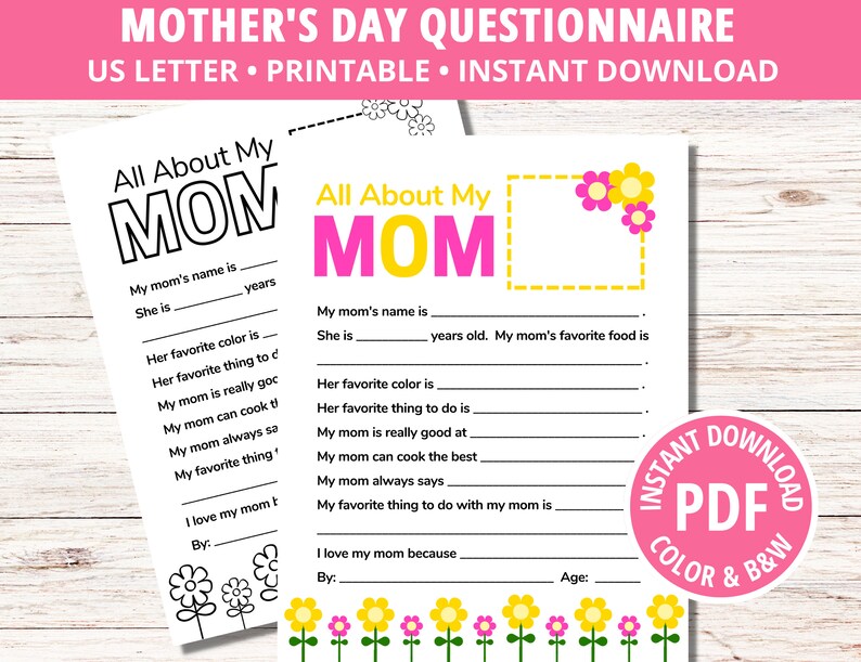 All About My Mom Mother's Day Activity, All About My Mom Kids Printable ...