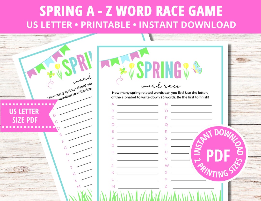 Spring A to Z Word Race Game, Spring Party Game, Family Games. Games ...
