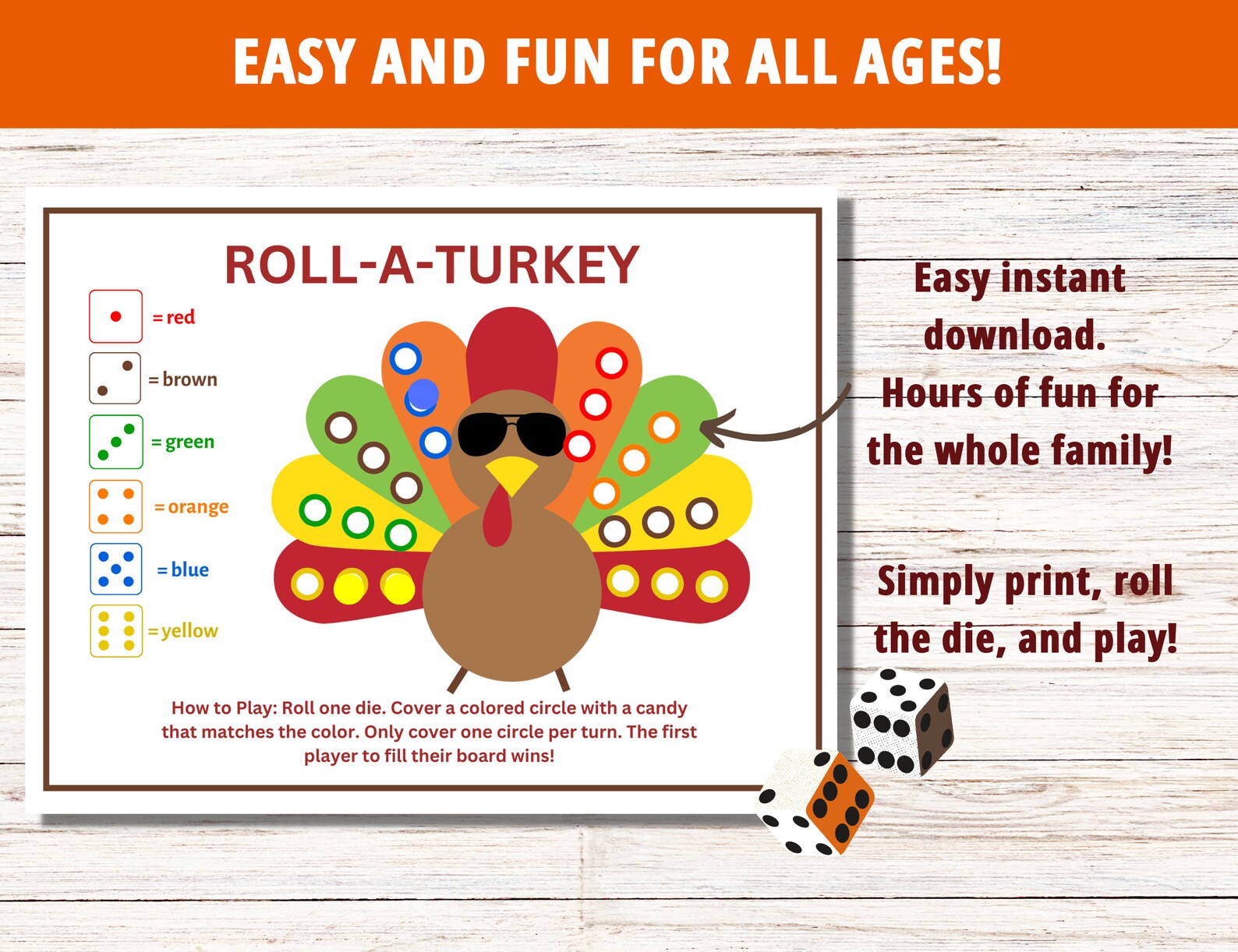 Roll A Turkey Game, Thanksgiving Game for Kids, Thanksgiving Games ...