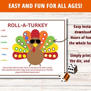 Roll A Turkey Game, Thanksgiving Game for Kids, Thanksgiving Games ...