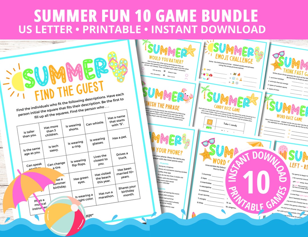 Summer Game Bundle, Summer Party Games, Summer Activities, Pool Party ...