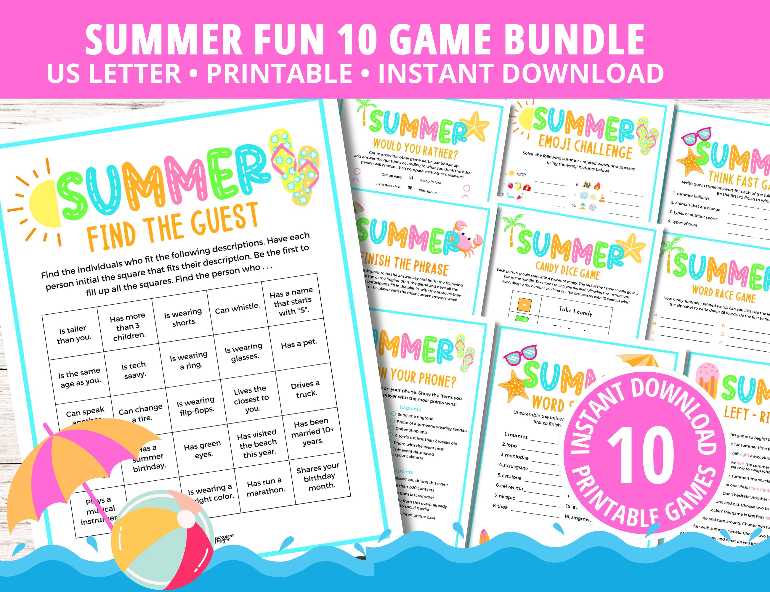 Summer Game Bundle, Summer Party Games, Summer Activities, Pool Party ...