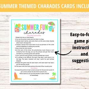 Summer Charades Cards, Printable Charades Cards, Charades for Kids ...