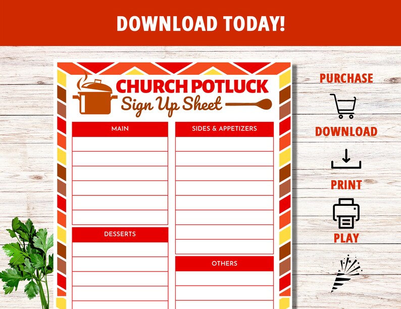 Sign up Sheet, Potluck Sign up Sheet, Holiday Potluck, Potluck Template ...