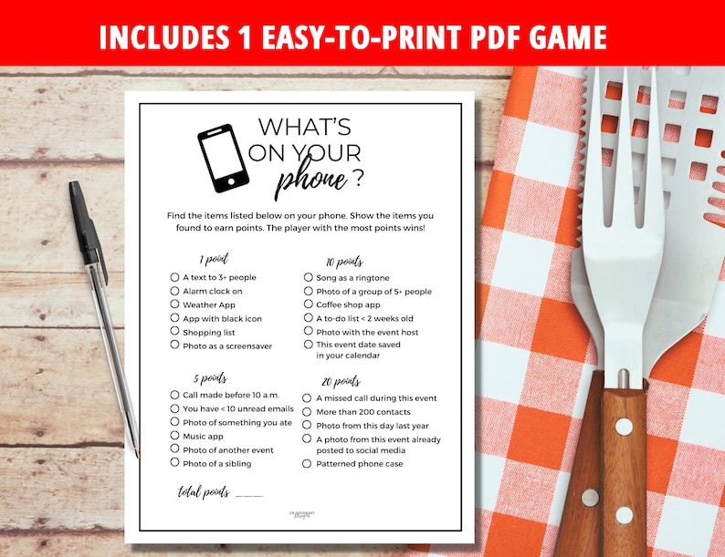 What’s on Your Phone Game, What’s in Your Phone Game, Printable Games ...