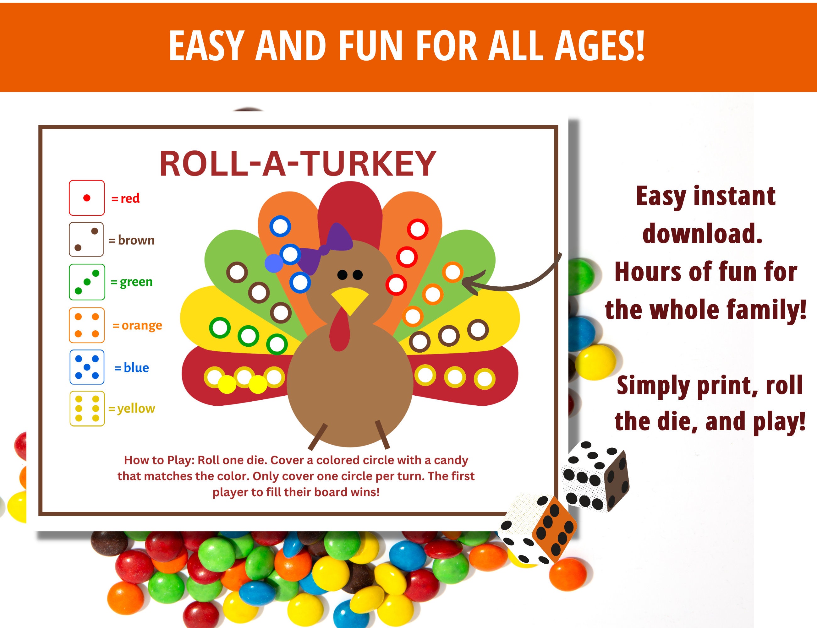 Roll A Turkey Game, Thanksgiving Game for Kids, Thanksgiving Games ...
